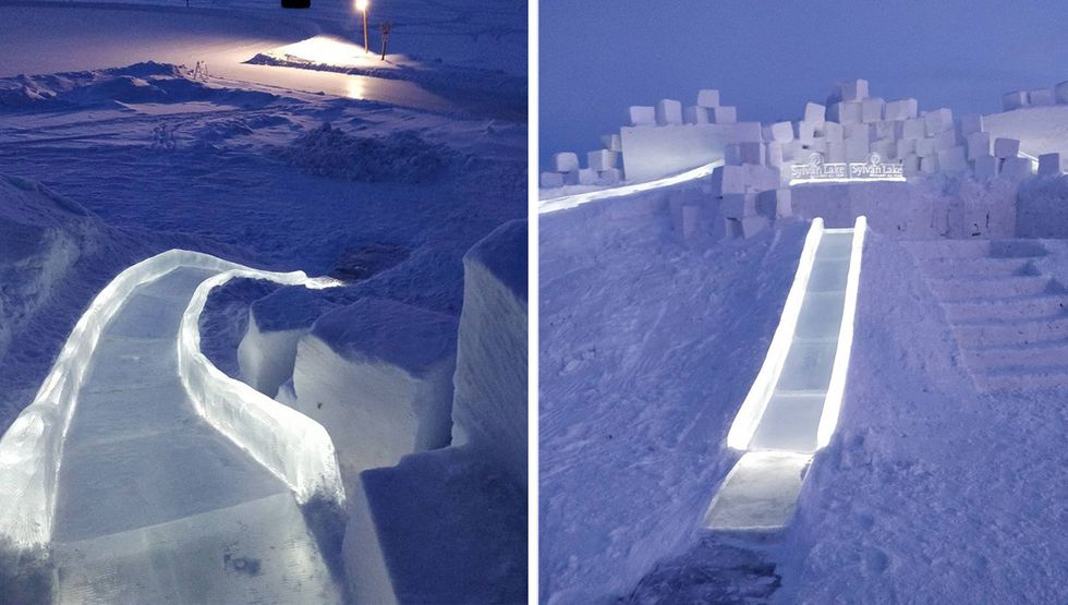 Try glowing ice slides & get lost in a snow maze at this Alberta lake town