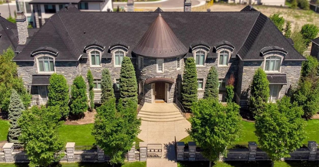 This modern castle for sale in Calgary has a sports lounge