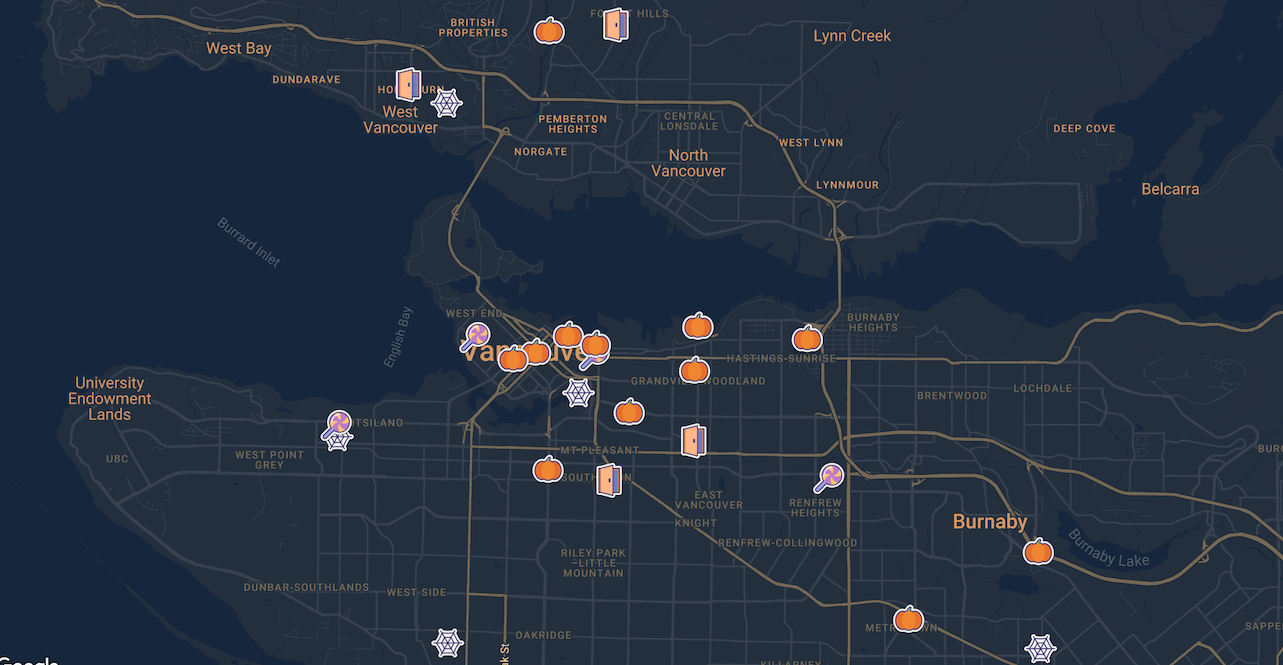 Halloween Trick or Treat map for Vancouver 2022