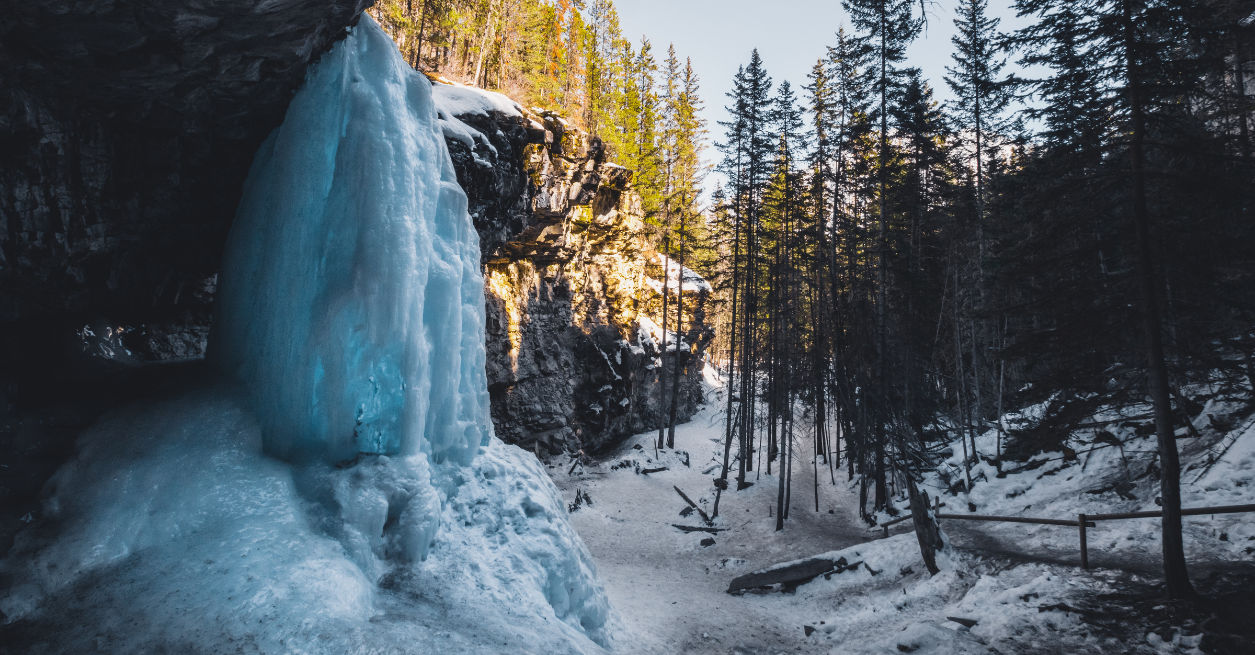 Troll Falls in Alberta leads to a breathtaking frozen waterfall